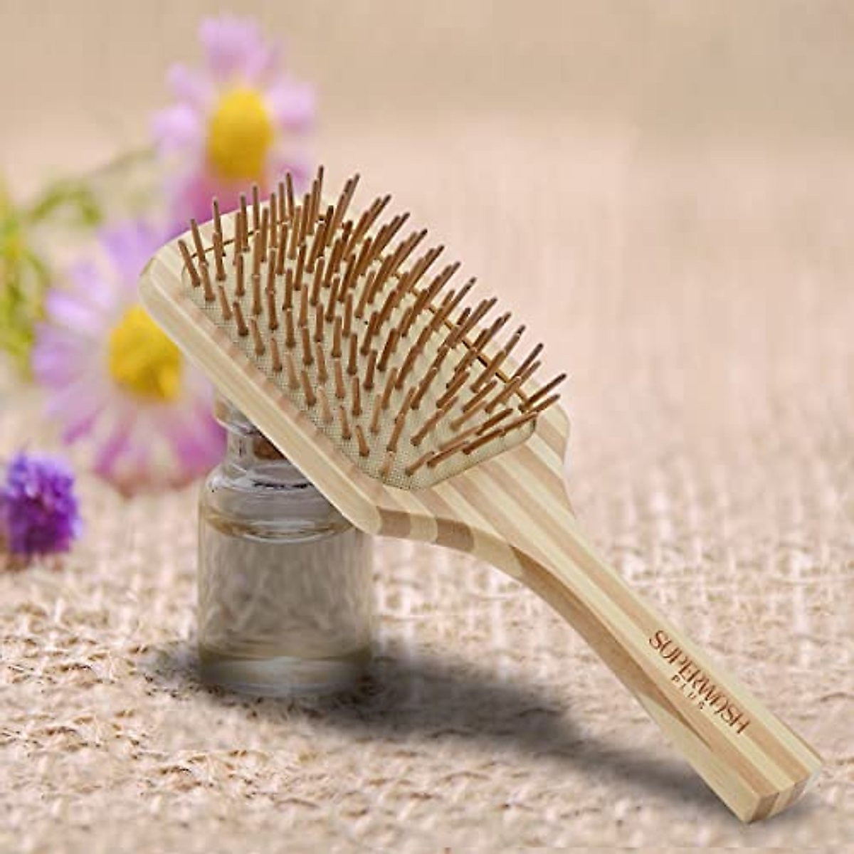 Bamboo Wood Hair Brush Large Paddle for Women, Natural Bamboo Wooden Bristles Scalp Massager, Flat Detangling Hairbrush Fit All Types Hair