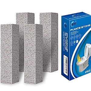 4TH Pumice Stone for Toilet Bowl Cleaning,Remove Away Limescale Stain,Hard Water Rings,Calcium Buildup,Iron and Rust,Scouring Stick for Tile/Bath-tub/Kitchen/Grill/Household - 4 Pack