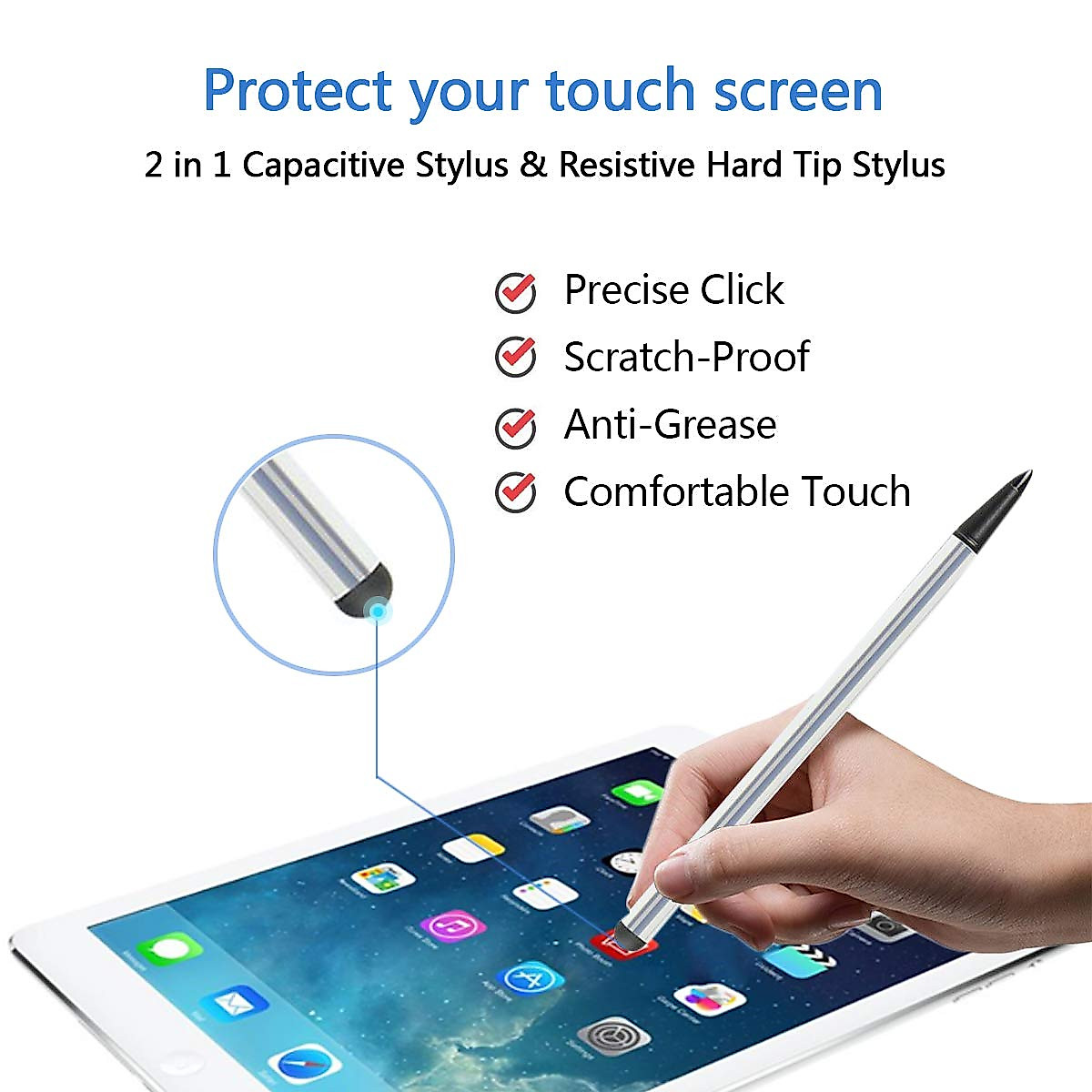 Capacitive and Resistive Stylus Pen, Rubber Nib & Hard Tip 2 in 1 Series, Fine Point Stylus Tip,High Sensitivity Precision,Universal for Samsung Galaxy and Other Android Touch Screen(3 Pieces)