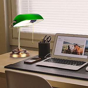 Newhouse Lighting Morgan Antique Green and Brass Glass and Metal Adjustable Energy-Efficient LED Classic Banker Lamp with 1 Free 3.5-Watt LED Bulb Included