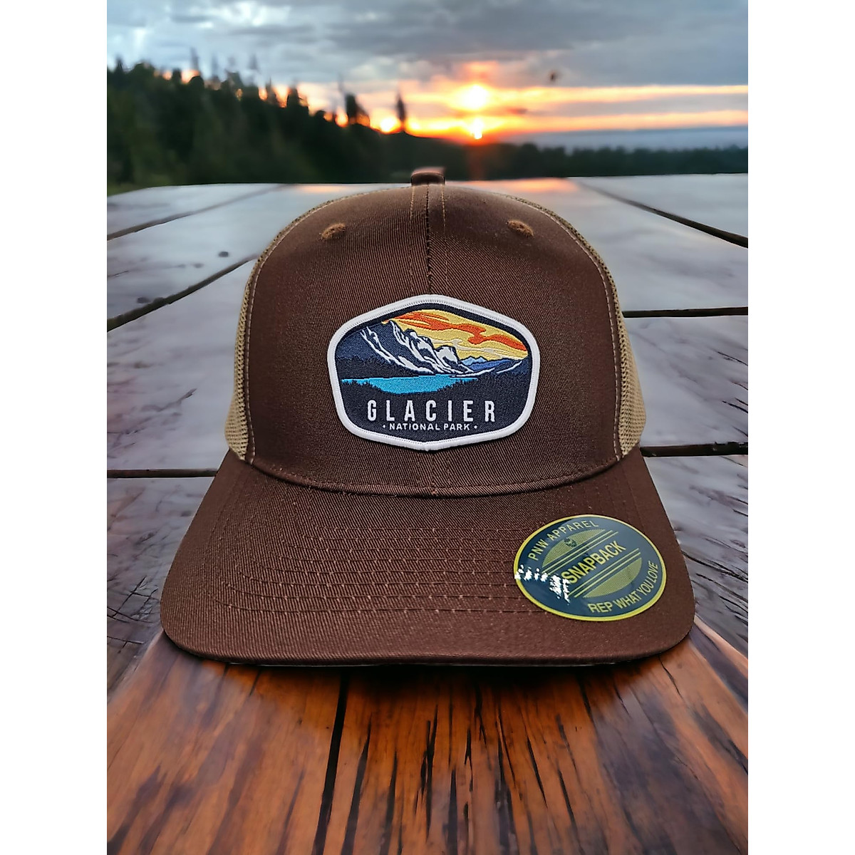 Glacier Trucker Hat w/National Park Woven Patch (Brown/Tan)