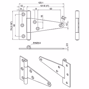 QCAA Stainless Steel Heavy Tee Hinge, 4" x 3-1/8" x 2.0mm, Vibrated Stainless Steel, 6 Pack, Made in Taiwan