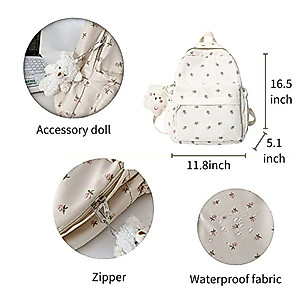 ZFOFLIK Small Flower school bag for Teen Girls Kawaii Floral Backpack for Girls Women Student Aesthetic Cute Mini Bookbag girls backpacks ages 8-10(white)