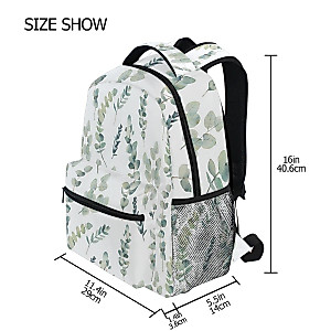 Green Sage School Backpack for Kids Boy Girls Eucalyptus Leaf School Bag Daypack Spring Floral Laptop Bookbags Camping Travel Outdoor Shoulder Bag
