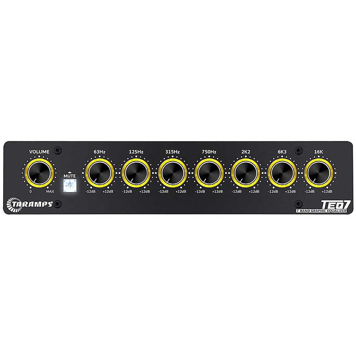 Taramp's TEQ 7 Stereo 7-Band Graphic Equalizer RCA Input 2 Channels HPF and LPF Filters Mute Function Car Audio Mixer Equalizer EQ, Best Control for Car, Boat, Motorcycle - TEQ7 Yellow