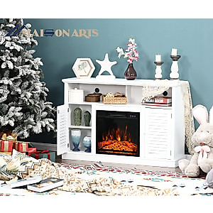 MAISON ARTS 47" White Fireplace TV Stand with Electric Fireplace Inserts Farmhouse 2 Doors Media Console Table Entertainment Center for TVs Up to 55" for Home Living Room Bedroom, White