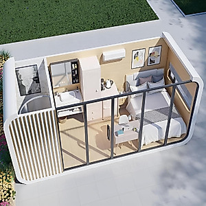 Modular Tiny Home Pod 20FT Cabin for B&B, Office, Outdoor Living Premium Tiny House, Prefabricated House, Portable House