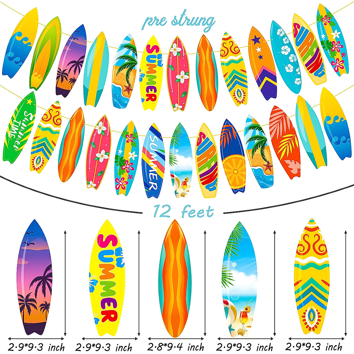 2pcs Surfboard Themed Banner Decorations Summer Surfing Birthday Party Decorations Surf Birthday Garland Decorations for Swimming Pool Summer Beach Party Birthday Baby Shower Party Supplies