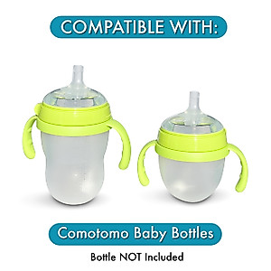 Straw Cup Conversion Kit for Comotomo Baby Bottles | 2-Count | with Soft Silicone Straw Top Nipples, Weighted Any Angle Straw Ball, Bottle Handles and Straw Cleaning Brush (Straw Top, Green)