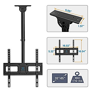 PERLESMITH Ceiling TV Mount, Hanging Full Motion TV Mount Bracket Fits Most 26-55 inch LCD LED OLED 4K TVs, Flat Screen Displays, TV Pole Mount Holds up to 99lbs, Max VESA 400x400mm, PSCM2