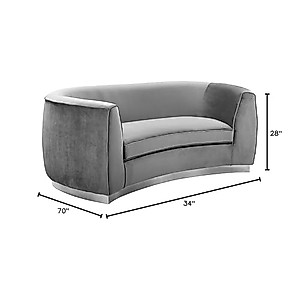 Meridian Furniture Julian Collection Modern | Contemporary Velvet Upholstered Loveseat with Stainless Steel Base in Polished Chrome Finish, Grey, 70" W x 34" D x 28" H
