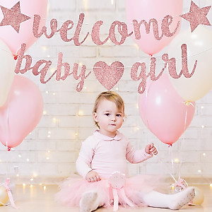 Baby Shower Decorations for Girl, 3M Long Baby Girl Banner, Welcome Banner, Pink Baby Shower Banner for Gender Reveal Party (Pink)