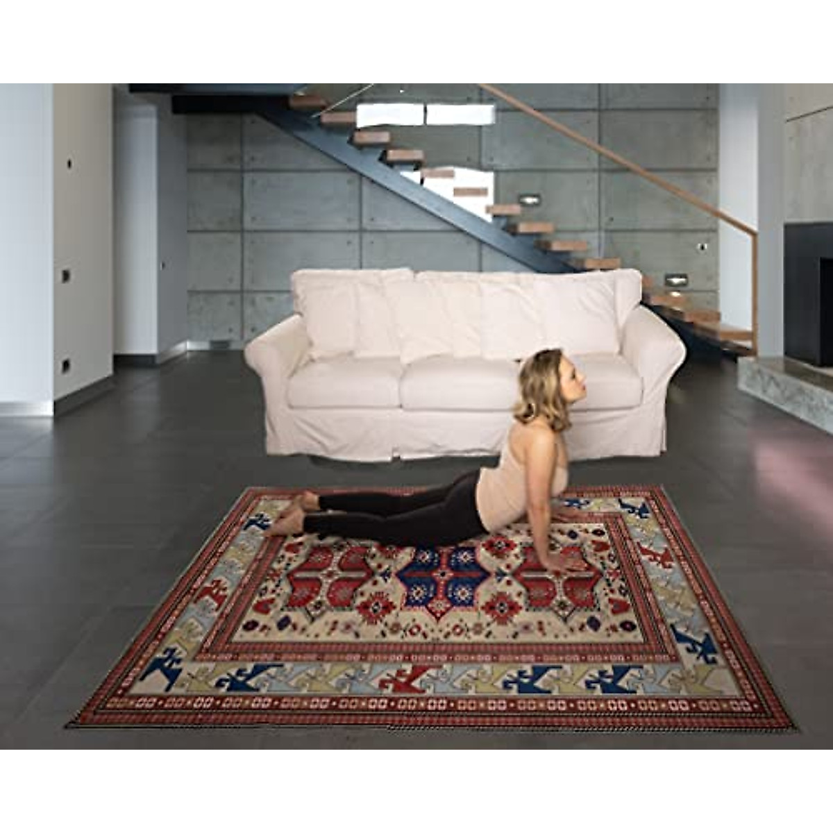 Tapechi Machine Washable Rug – Geometric Area Rug – Pet-Friendly Shed/Stain-Resistant Non-Slip Rug – Boho Retro Traditional Colored Carpet Rugs The Whole Home (5' x 7', Vintage)