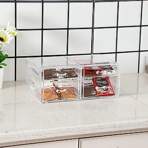 Clear Drawer Organizers Stackable 4 Drawers Acrylic Makeup Organizers under the sink organizer bathroom For Jewelry Hair Accessories Nail Polish Lipstick Make up Marker Pen Medicine Organizing