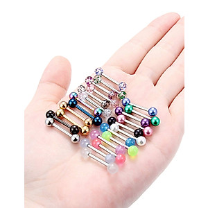 Prjndjw 24Pcs 14G Nipple Piercing Jewelry Tongue Rings Surgical Steel Straight Barbells Piercing Jewelry 12MM for Women Men Glow in The Dark