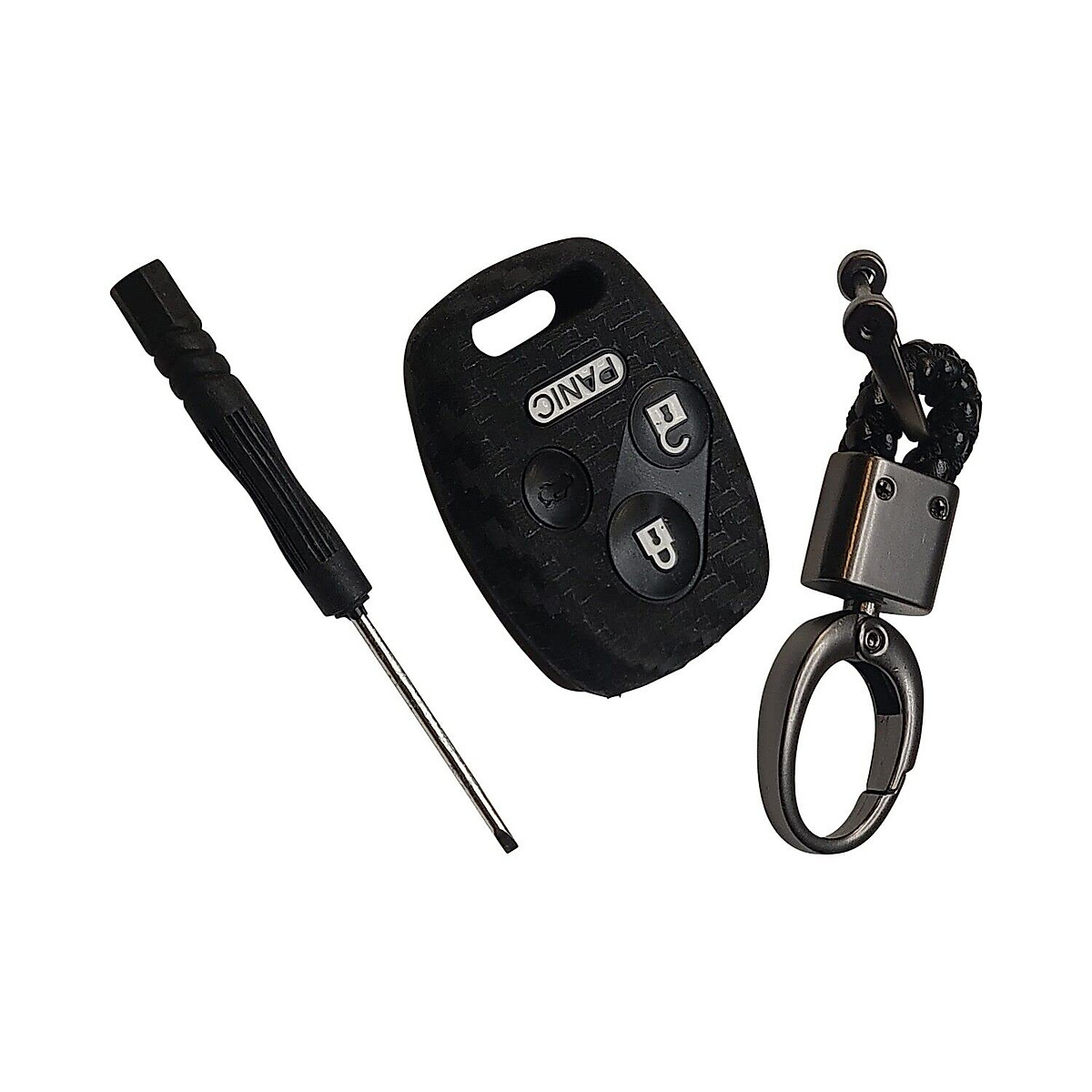 Silicone Remote Key Cover Carbon Fiber Style 3 Buttons with Keychain For Honda Vehicles