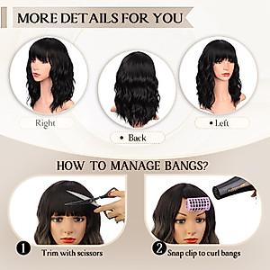 ENTRANCED STYLES Black Wigs with Bangs for Women 14 Inches Synthetic Curly Bob Wig for Girl Natural Looking Wavy Wigs …