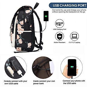 Nazoelly Floral Laptop Backpack,College School Backpack with USB Charging Port