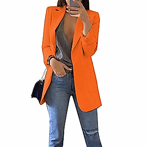 EFOFEI Women Long Sleeve Classic Work Office Cardigan Open Front Blazer with Pockets Plus Size Orange 4XL