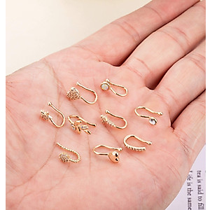 Masedy 9Pcs Fake Nose Rings Hoop Clip On Faux Setump Cartilage Tragus Ring Non Piercing Jewelry G