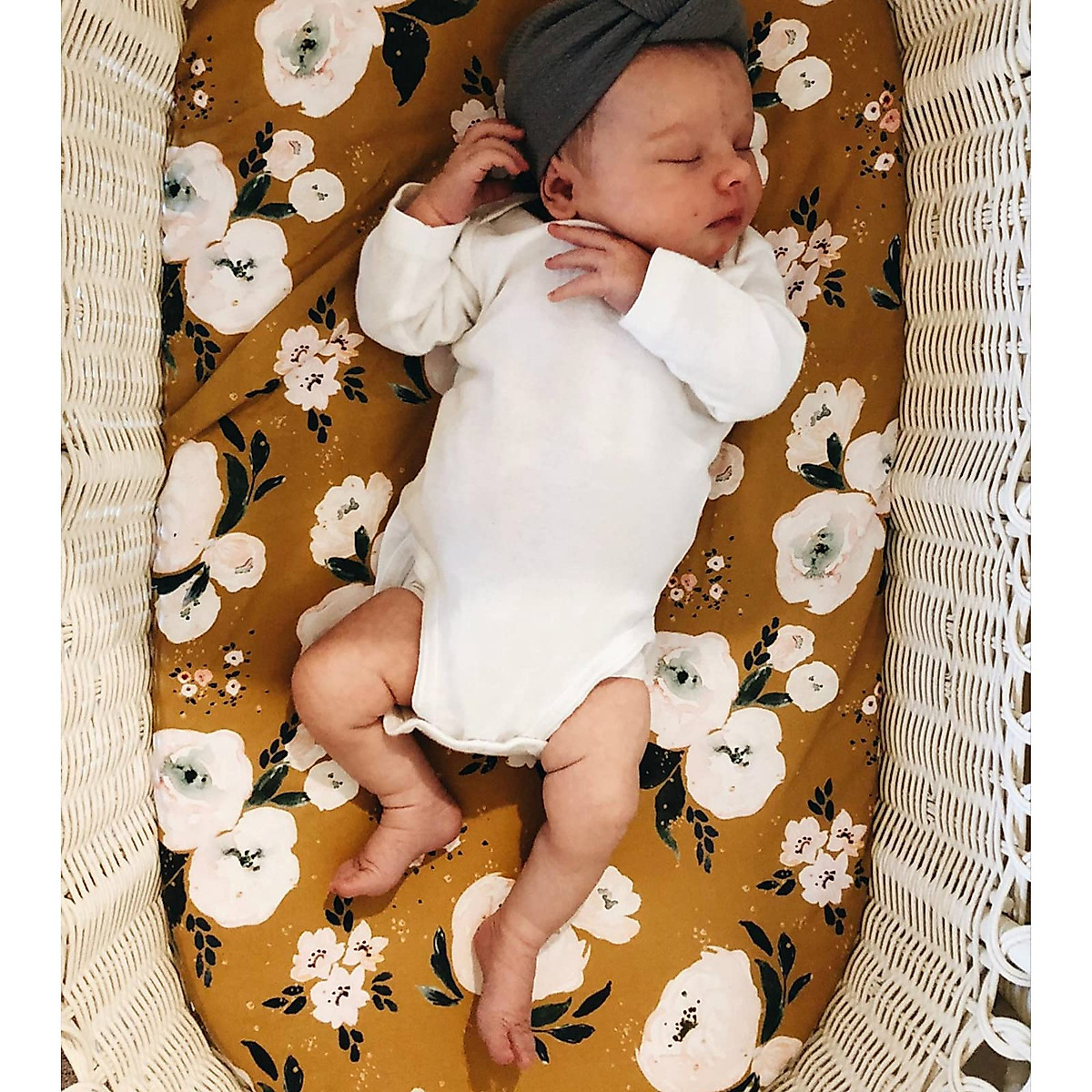 Moses Basket Baby Sheet Bassinet Set 2 Pack Sheet Cradle Fit for Halo Bassinet Swivel Sleeper Fitted Hourglass Bassinet Mattress Sheet (Floral)