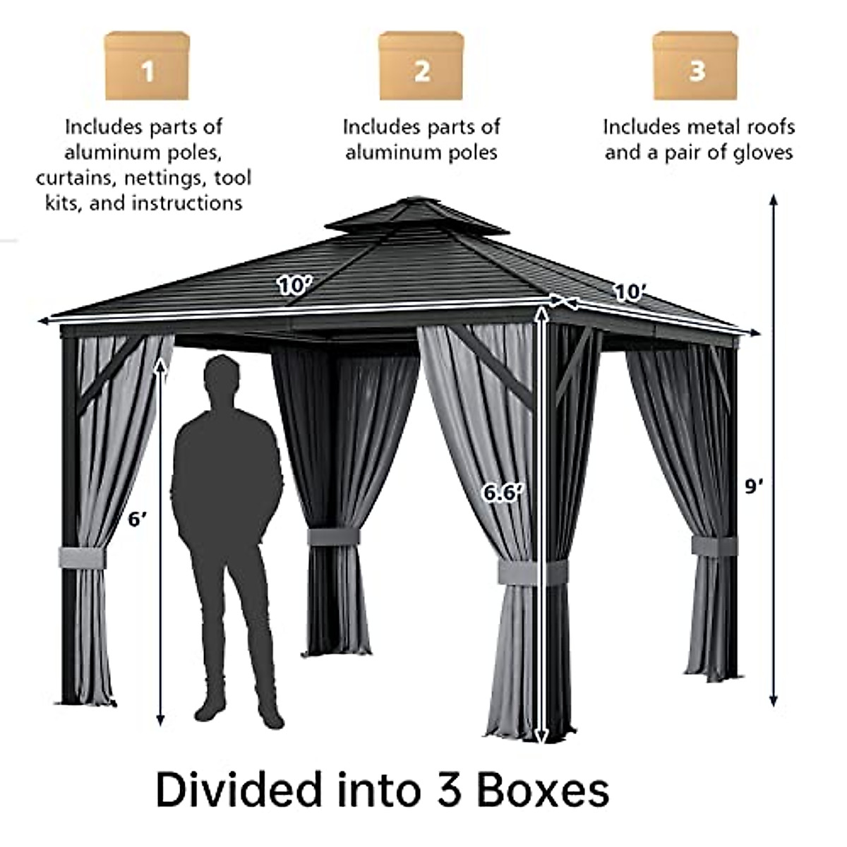 Tangkula 10x10 Ft Hardtop Gazebo, Double-Top Outdoor Gazebo with Galvanized Steel Roof, Anti-Rust Aluminum Frame, Patio Gazebo Pavilion with Netting and Curtains for Patio, Garden, Lawn