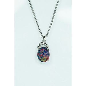 Australian Fire Opal Necklace - 11x9mm - Australian Triplets Opal Necklace Pendant in 925 Sterling Silver Gold Plated Women's Jewelry