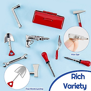10 Pieces Mini Dollhouse Tool Set Mini Doll House Repair Multi Tool Include A Red Tin Box, 4 Outdoor Tools and 5 Repair Tools, Funny Mini Party Dollhouse Decoration Accessories