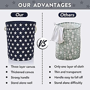 LMQSCH Large Round Laundry Basket with Handle, Canvas Fabric Laundry Bag Collapsible Storage Baskets Waterproof and Moisture-proof Laundry Hamper for Bedroom, Laundry and Bathroom, 15.75"x18.11"