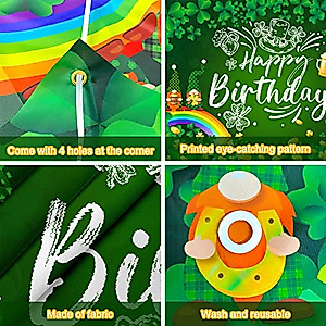 Ushinemi St Patricks Day Birthday Decorations, St. Patrick's Day Happy Birthday Backdrop Banner, Lucky Clover Shamrock Gnome Birthday Party Background 6 x 3.6 ft