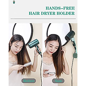 Hands Free Wall Mounted Hair Dryer Stand Holder, Drilling-Free Blow Dryer Holder with 3M VHB Tape, 360° Rotation with Adjustable Arm, Bathroom Organizer Accessories and Shower Caddy