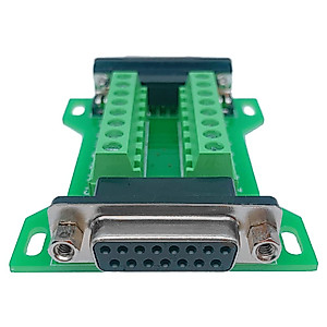 Jienk DB15 Male to Female Terminal Breakout Board, RS232 D-SUB Serial to 15pin Port Terminal Block Gender Changer Connector