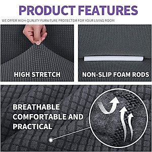 ZNSAYOTX Super Stretch Couch Cover (72"-92") Universal Sofa Covers with Elastic Bottom, Dog Cat Pets Friendly Washable Furniture Protector Fitted Sofa Slipcovers Stay in Place (Dark Grey, Sofa)