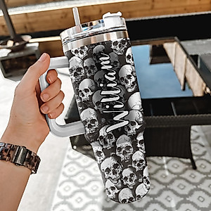 Hyturtle Personalized Gothic Skull Tumbler - Skeleton Lover Gift - Horror Lover Halloween Holiday Cup for Women Men - Custom Travel Coffee Tumbler 40oz With Lid and Straw