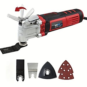 NEWONE Oscillating Tool 4 Amp Oscillating Multi-Tool Kit with 4° Oscillation Angle,6 Variable Speed with 5-piece Electric Multitool Blades & Box