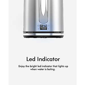 Longdeem Fast-Boil Electric Tea Kettle, 1.7L Stainless-Steel Water Heater, 1500W, Cordless Design with LED, Auto-Shutoff & Anti-Dry Protection, Silver