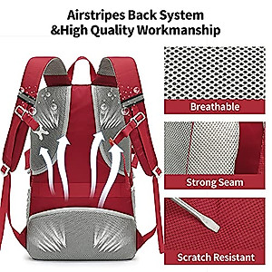 FUXINGYAO Hiking Backpack, Waterproof Lightweight Backpack, 40L Multi Compartment Outdoor Sport Camping Bag Travel Daypack for Men Woman, Red