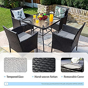 Flamaker Outdoor Furniture 5 Pieces Patio Furniture Set Patio Dining Set Patio Chairs and Table with Umbrella Hole (Grey)