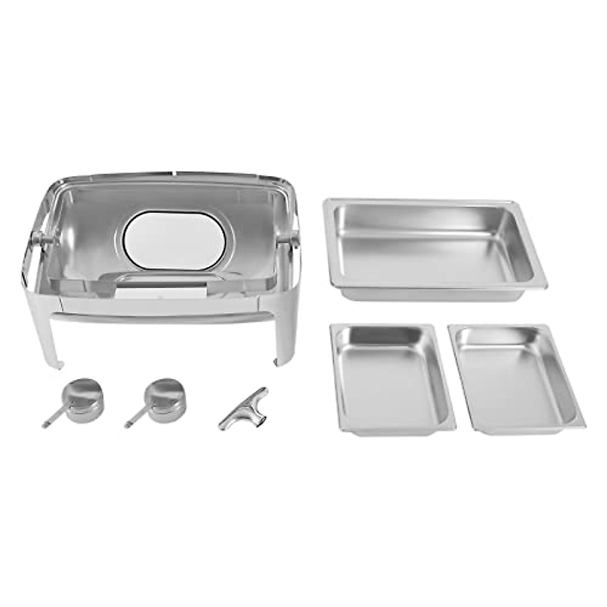 Food Warmer Roll Top Chafing Dish Buffet Set Stainless Steel Warmers Double Compartment Thermal Pot Electric Hot Plate/Alcohol Stove Heating for Buffet Banquet Catering Party (9L) (Glass Window)