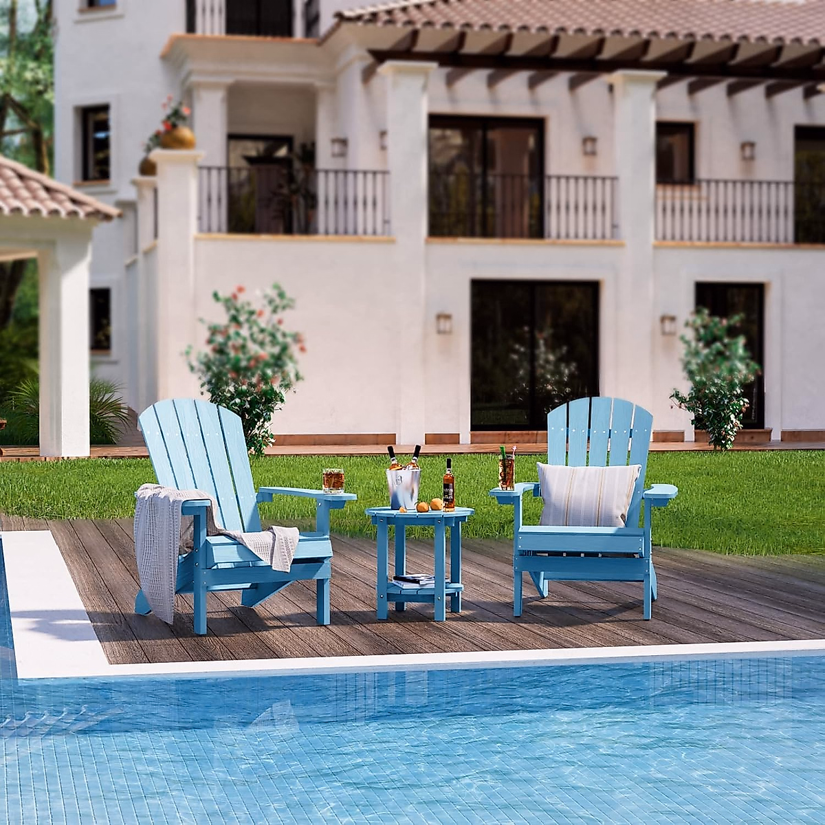 YEFU Adirondack Chair Plastic Weather Resistant, Patio Chairs, Looks Exactly Like Real Wood, Widely Used in Outdoor, Fire Pit, Deck, Outside, Garden, Campfire(Blue)