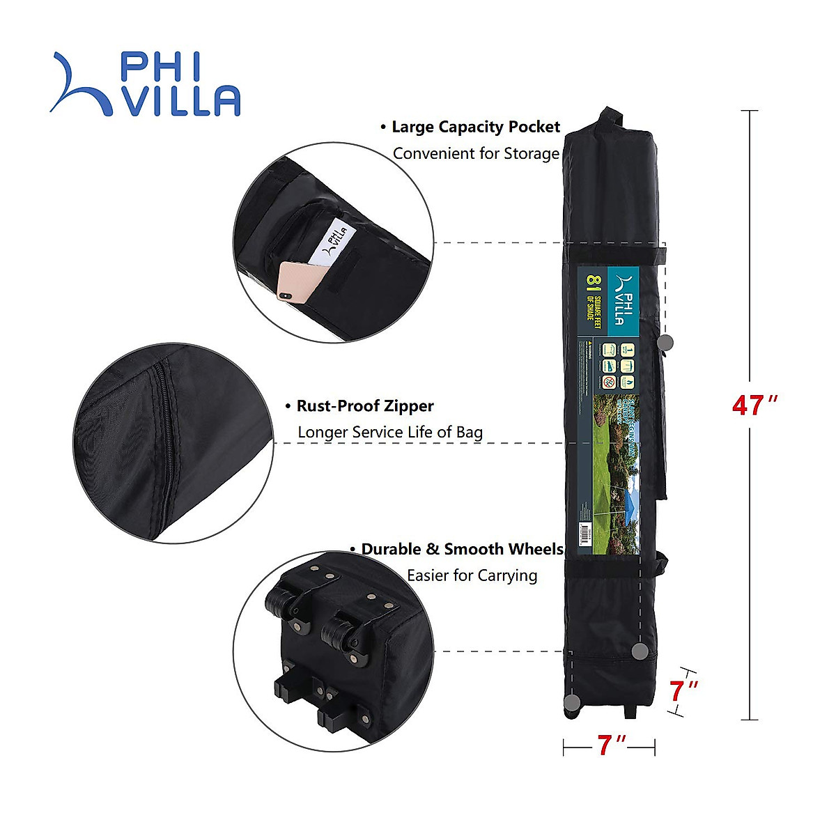 PHI VILLA 12'x12' Slant Leg UV Block Sun Shade Canopy with Hardware Kits, Shade for Patio Outdoor Garden Events, Blue