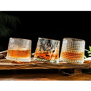 4 Pack Crystal Whiskey Glasses, Old Fashioned Lowball Bar Tumblers for Drinking Bourbon, Scotch Whisky, Cocktails, Cognac