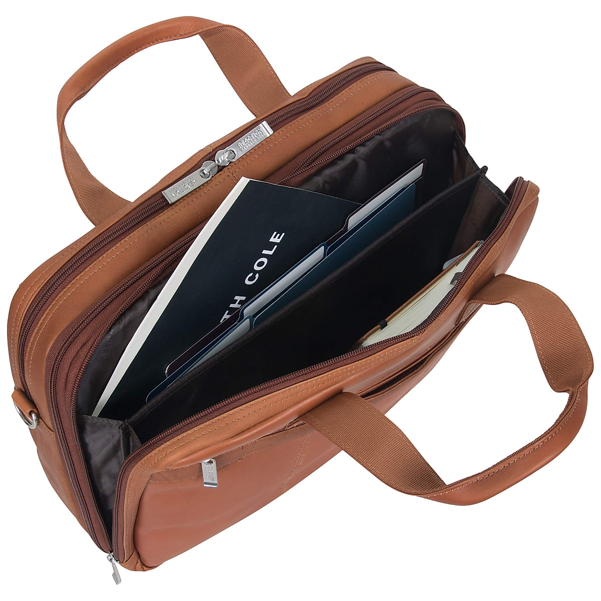 Kenneth Cole Reaction Manhattan Colombian Leather Briefcase Expandable RFID 15.6" Laptop Portfolio Shoulder Bag, Cognac, One Size