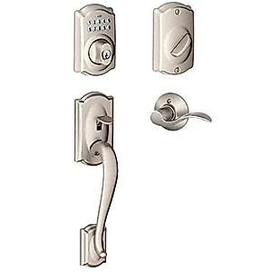 Schlage FE365-CAM-ACC-LH Left Handed Camelot Electronic Handleset with Accent Le, Satin Nickel