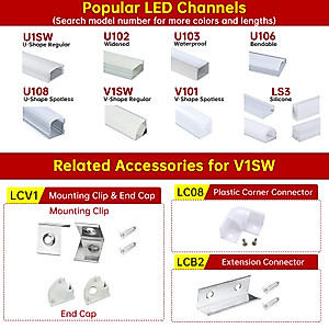 Muzata 10Pack 6.6FT/2M V-Shape LED Channel System with Transparent Smoky Black Cover Lens, Black Aluminum Extrusion Profile Housing Tape Lights V1SW BB 2M