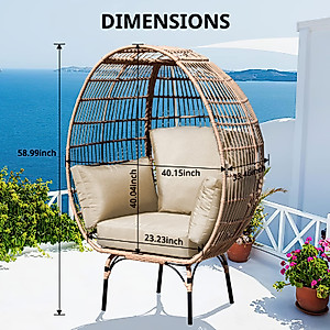 OTSUN Wicker Egg Chair, Oversized Indoor Outdoor Lounger for Patio, Backyard, Living Room with 4 Cushions, Steel Frame, Apricot