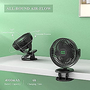 Minthouz Clip on Fan, 4000mAh Portable Fan Rechargeable Battery Operated Fan, Upgraded Quieter & Stronger Wind Personal Fan, 4 Speeds Desk Fan with Clamp,Mini Fan for Baby Stroller Bedroom Home Office