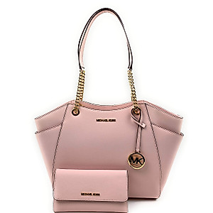 Michael Kors Jet Set Travel Large Chain Shoulder Tote bundled with Michael Kors Jet Set Travel Trifold Wallet (Powder Blush)