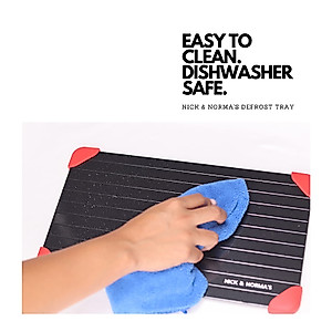 Nick & Norma's Kitchen Defrosting Tray for Frozen Meat – Thermal - Conducting Aluminum Defrosting Plate Board – Large Defrost Thawing Tray for Frozen Meat, Fish, Veggies - Silicone Riser & Water Ridge