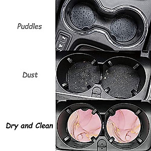 AREAJD 2 Pack Pink Ceramic Car Coasters for Drinks Absorbent 2.56 Inch, Marble/Mandala Car Cup Holder Coaster for Women with Removable Finger Notch, Cute Auto Natural Life Accessories